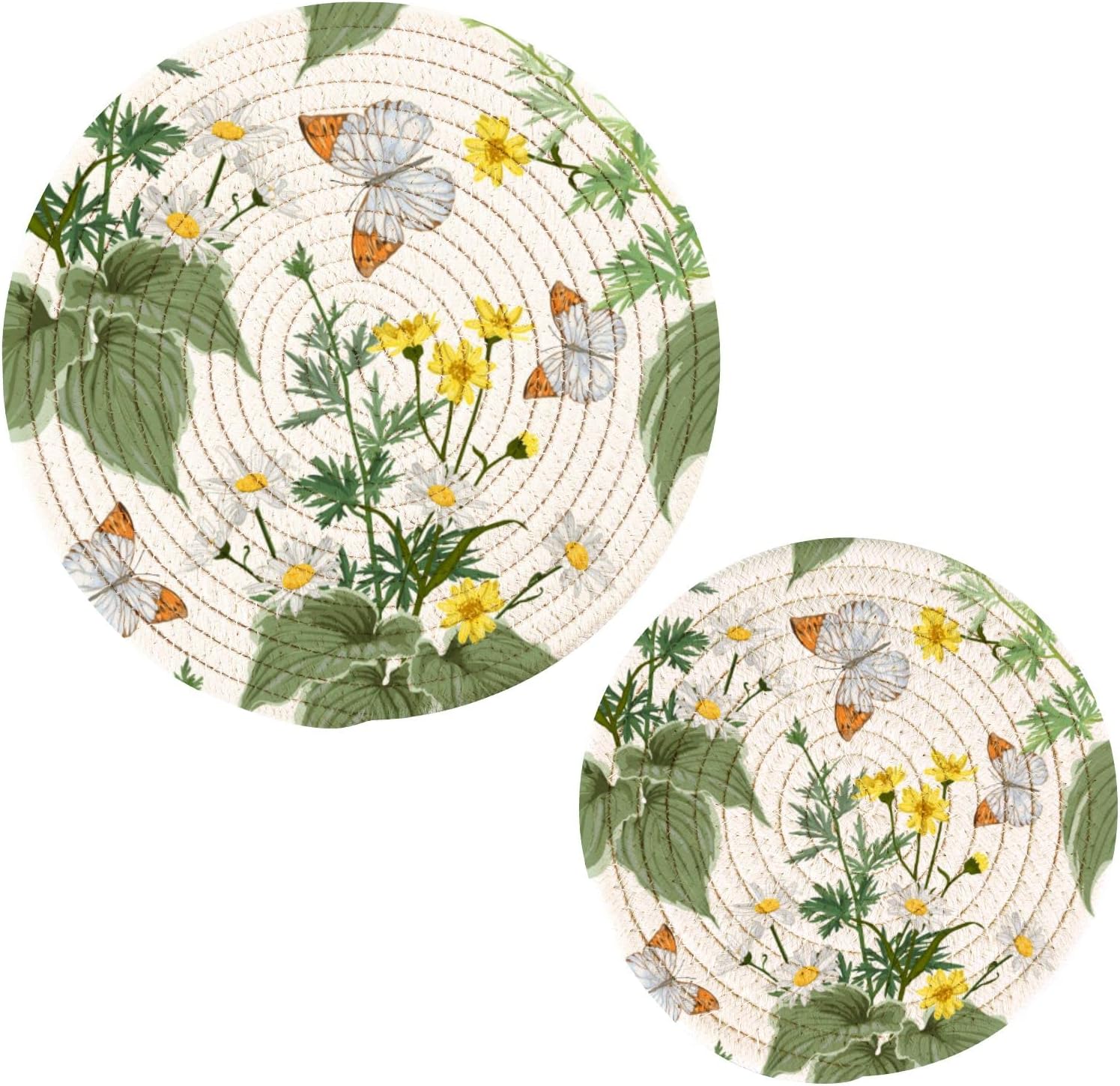 GZHJMY Flowers and Butterflies Print Round Cotton Rope Pot Holder for ...