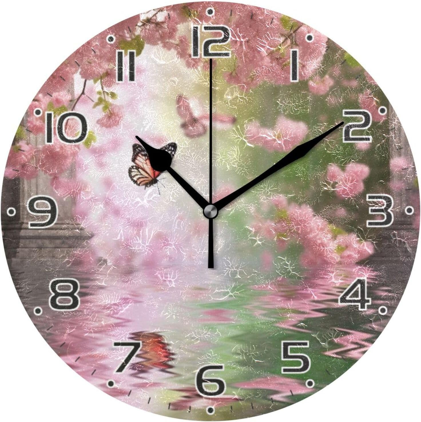 GZHJMY Fluttering Butterfly Clock Silent Round PVC Wall Clock Non ...