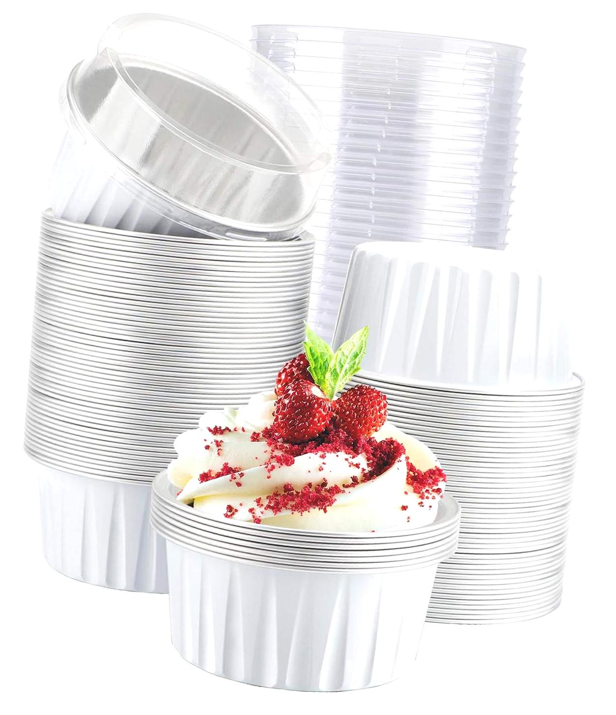 GZHJMY Foil Cups, 5oz 100 Pieces Dessert Flan Containers, 125ml Baking ...