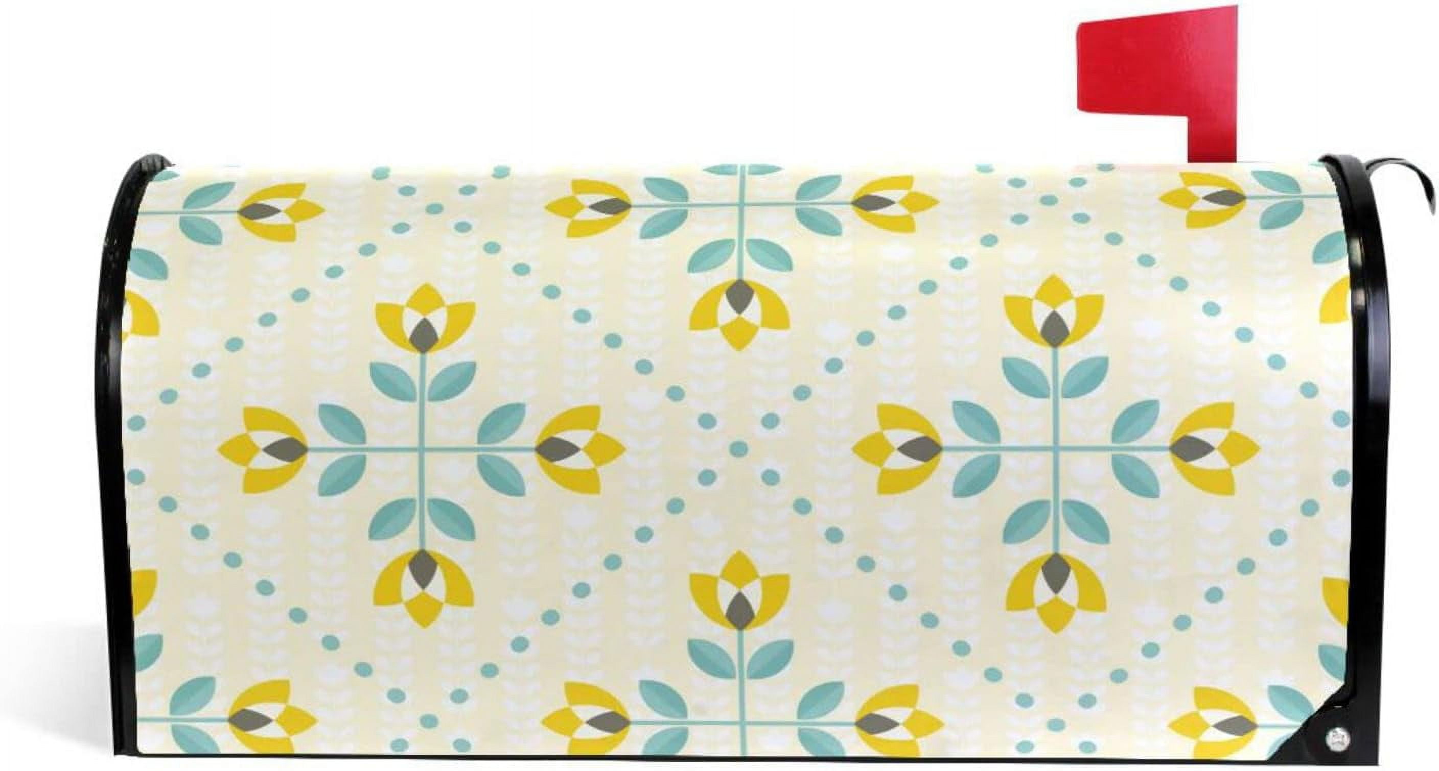 GZHJMY Folk Yellow Teal Tulip Floral Magnetic Mailbox Cover Large Size ...