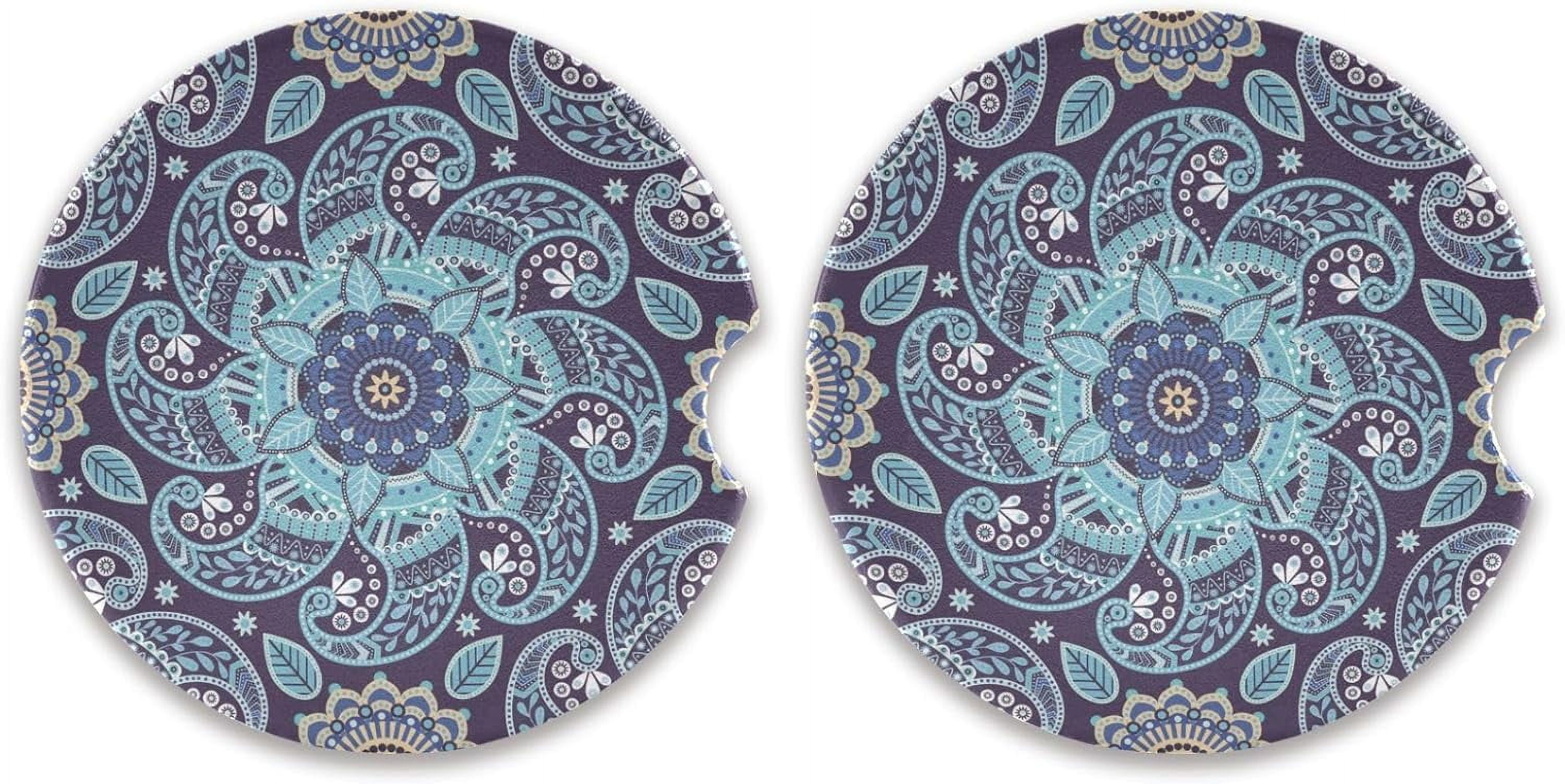 GZHJMY Foral Paisley Print Car Coasters, 2 Pack Drinks Absorbent ...