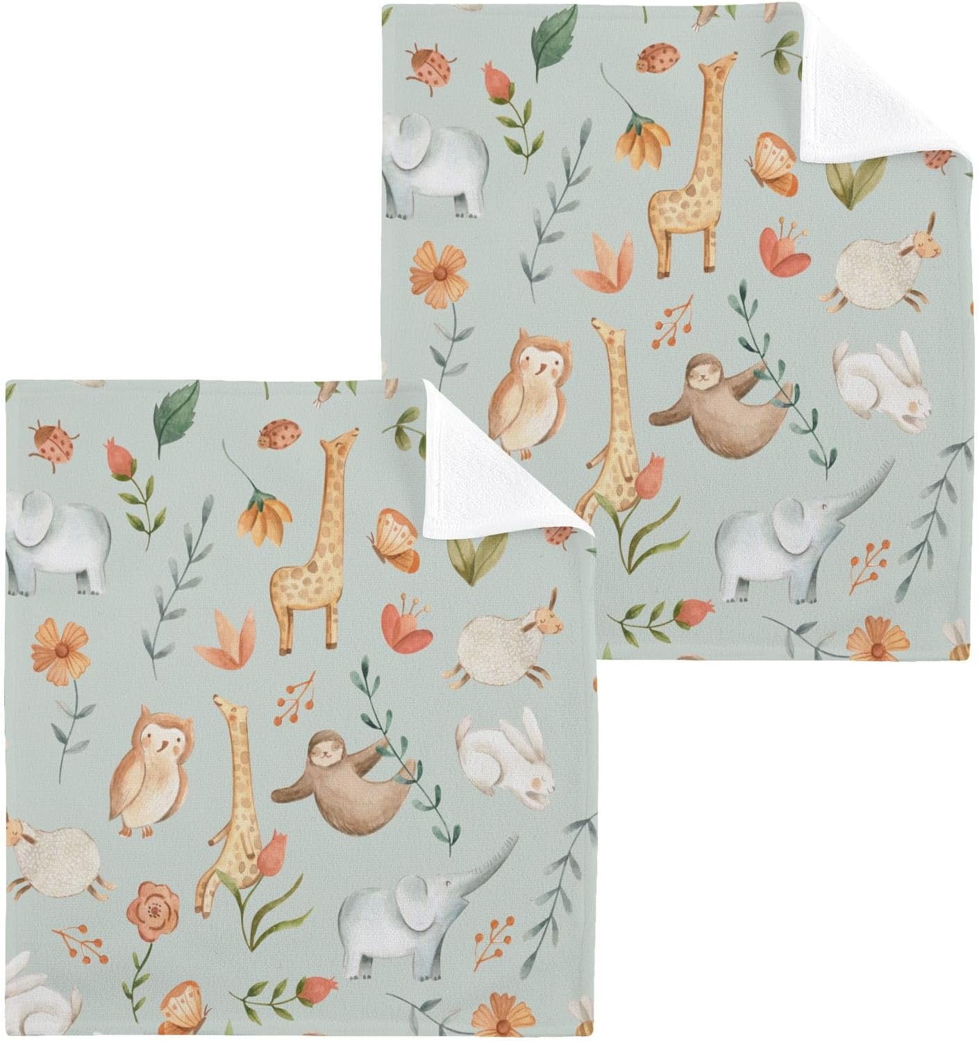 GZHJMY Forest Animals Wash Cloth Set of 4, 12 x 12 Inch Cotton Baby ...