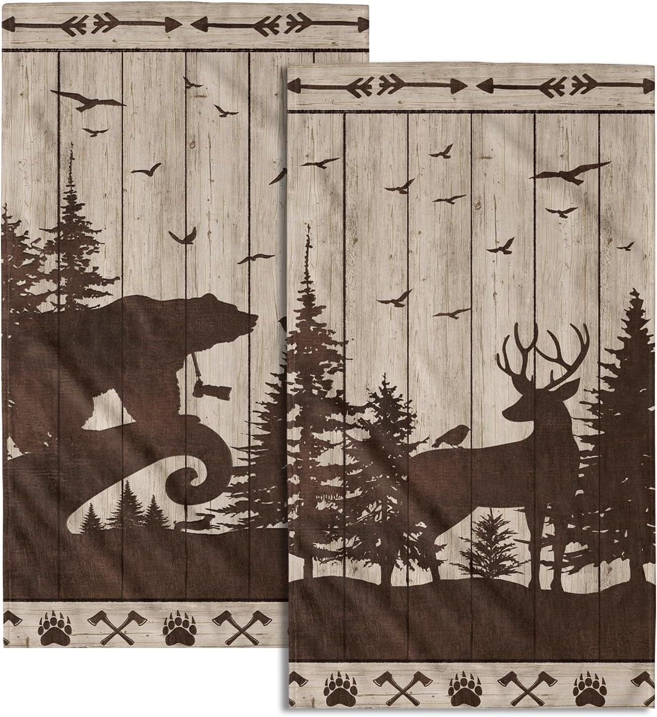 GZHJMY Forest Bear Deer Hand Towels Wildlife Cabin Moose Bathroom Towel ...