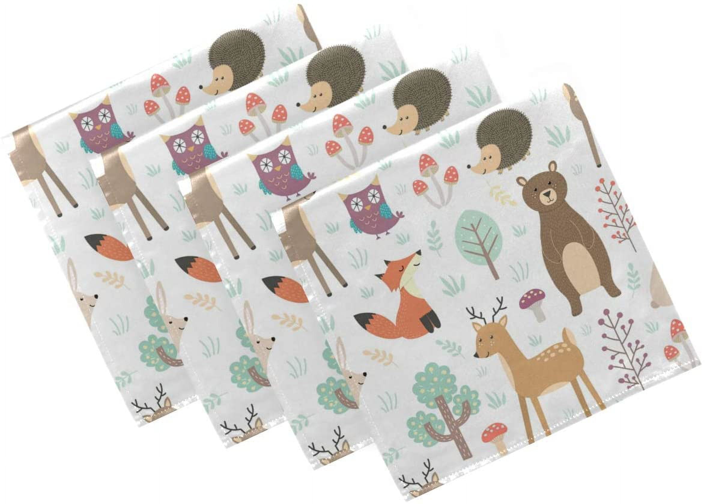 GZHJMY Forest Cute Animals Fox Deer Bear Pattern Cloth Napkins, Set of ...