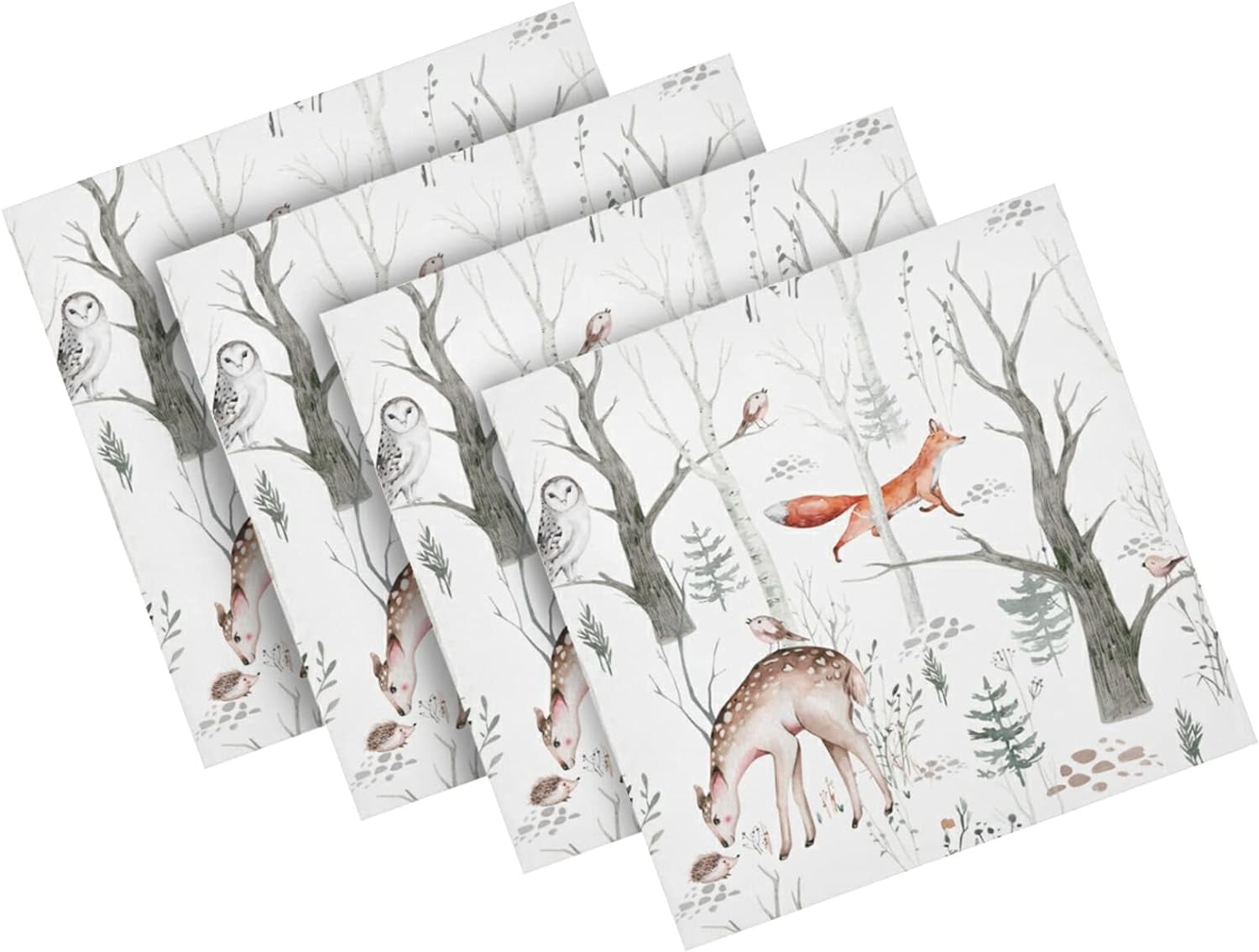 GZHJMY Forest Hedgehog Fox Deer Birds Owl Cloth Napkins, Set of 4 20 x ...