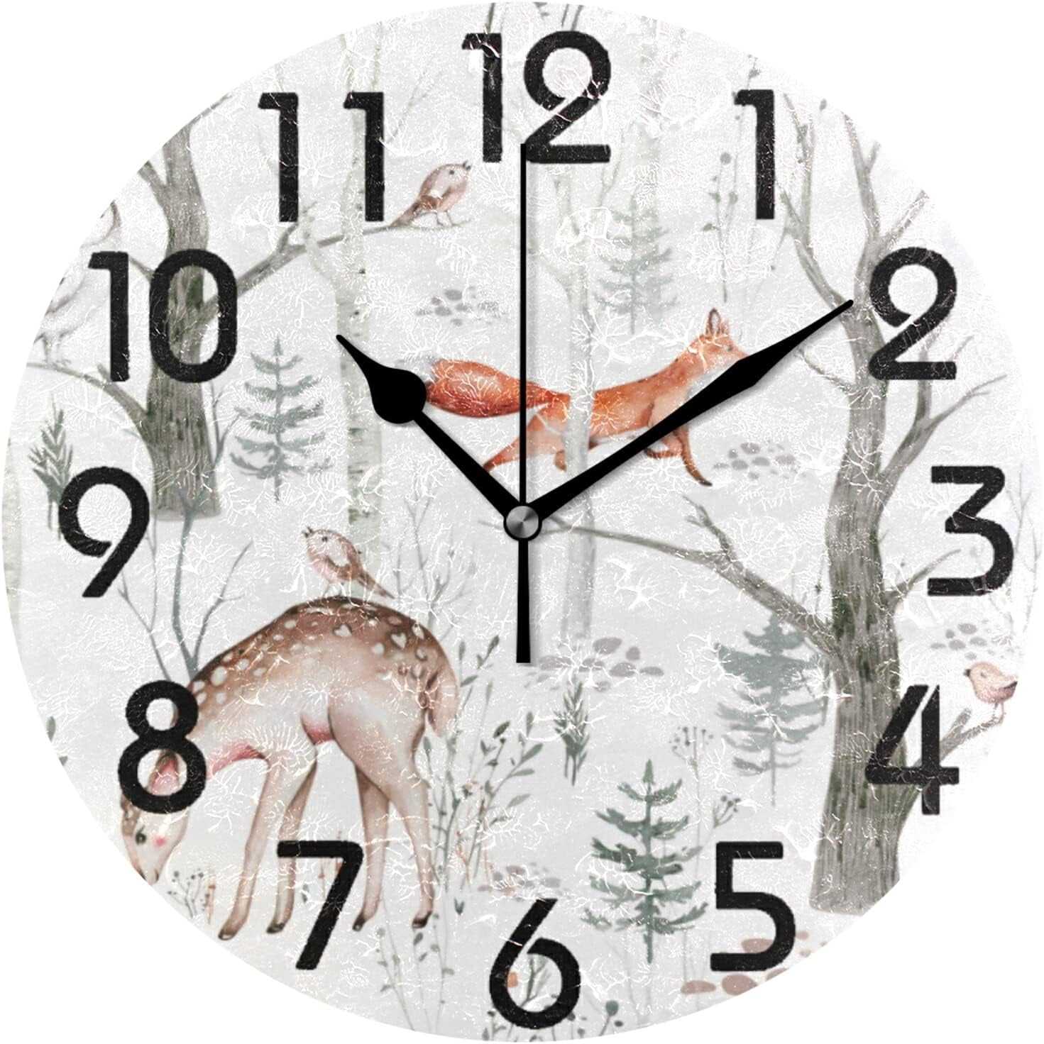 GZHJMY Forest Hedgehog Fox Deer Birds Owl Round Wall Clock, 9.5 Inch ...