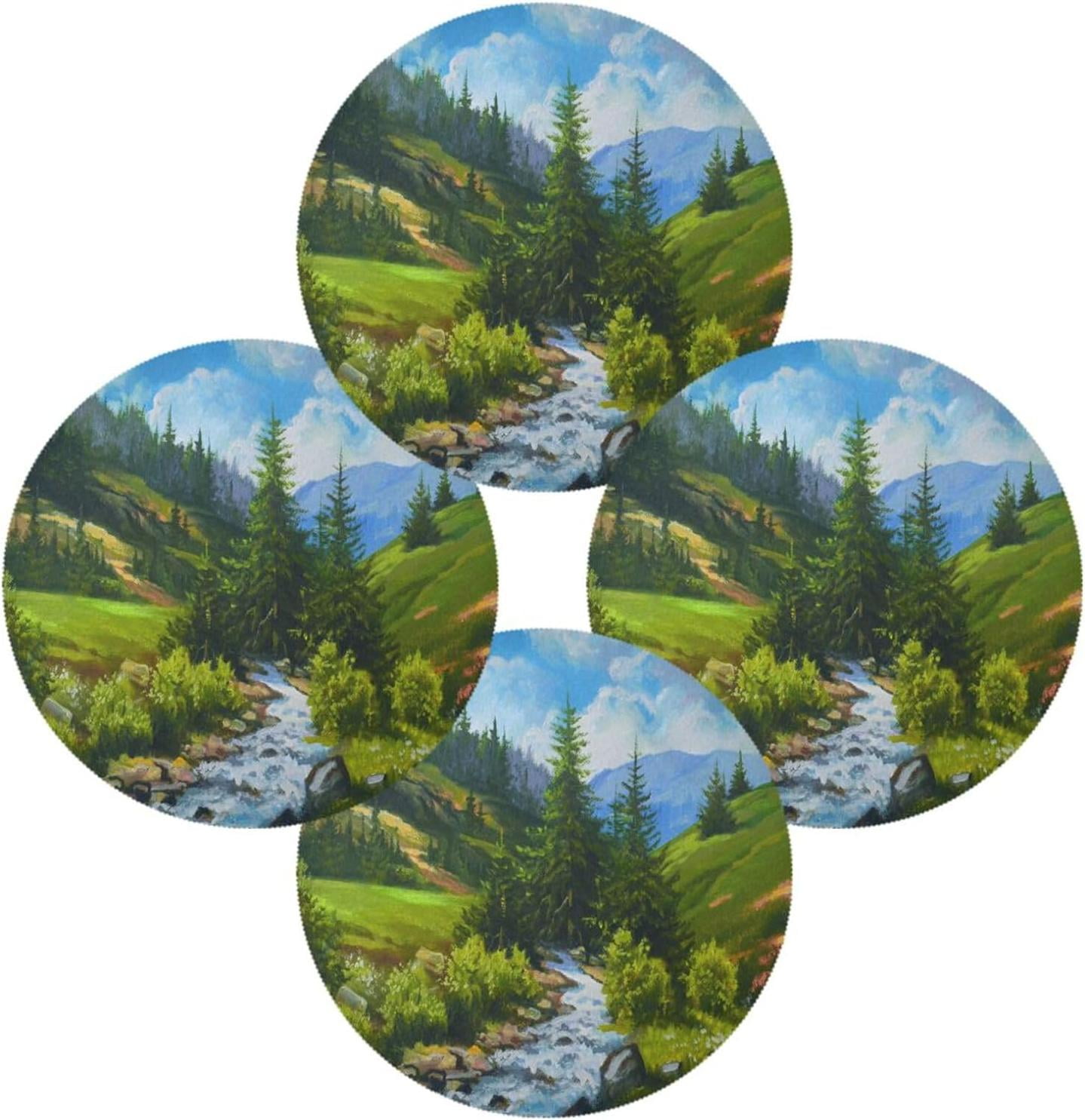 GZHJMY Forest Round Placemats Set of 4,Non-Slip Heat Resistant Washable ...
