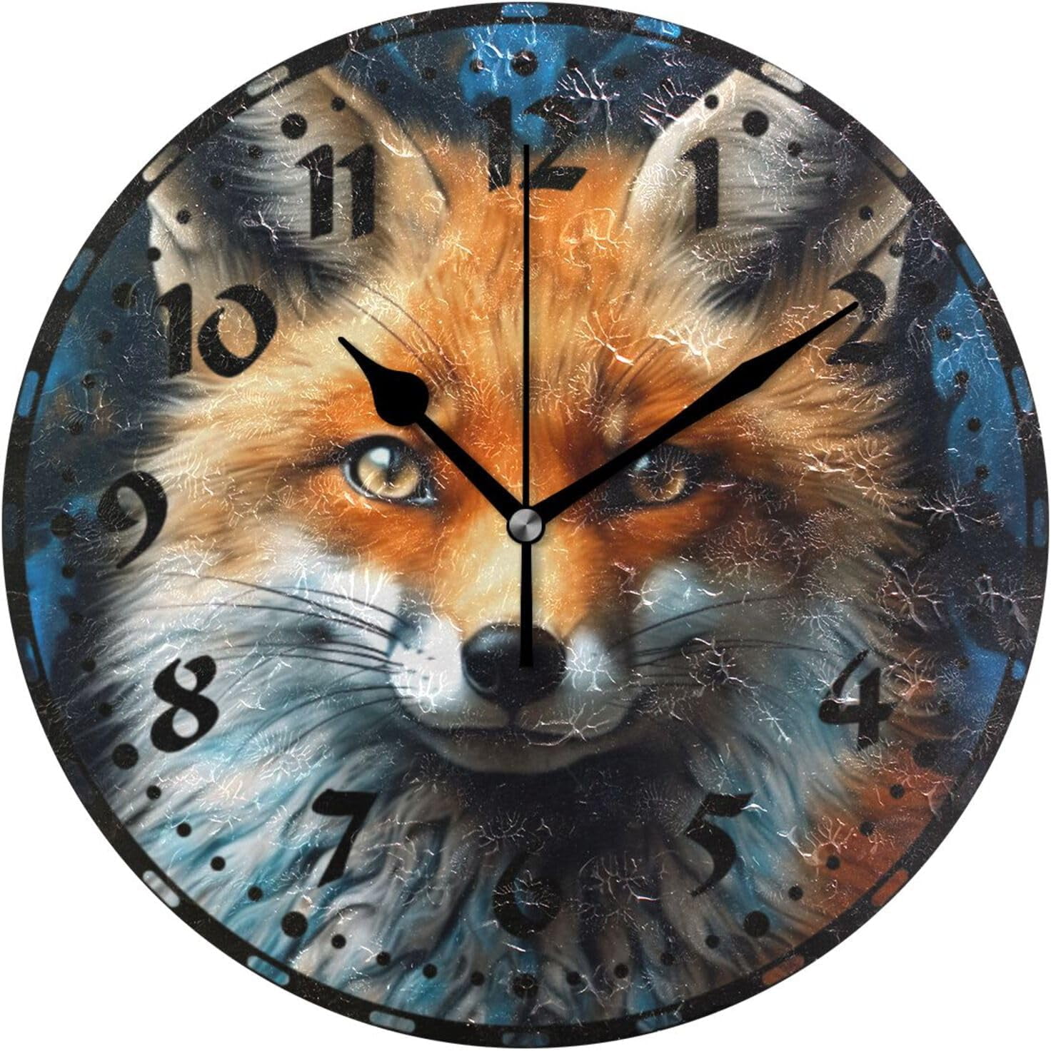 GZHJMY Fox Portrait Art Wall Clock, Silent Non Ticking 10 Inch Battery ...