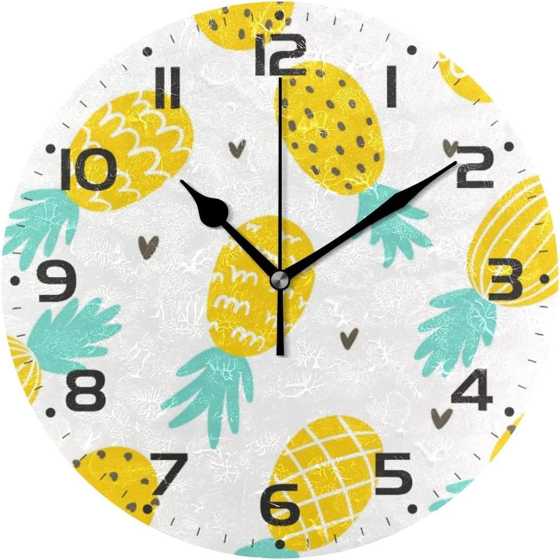 GZHJMY Fresh Cartoon Pineapple Wall Clock, 10" Silent Non Ticking Round ...