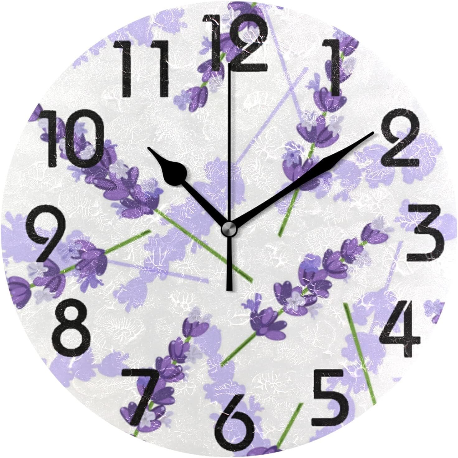 GZHJMY Fresh Lavender Flowers Floral Pattern Round Wall Clock, 9.5 Inch ...