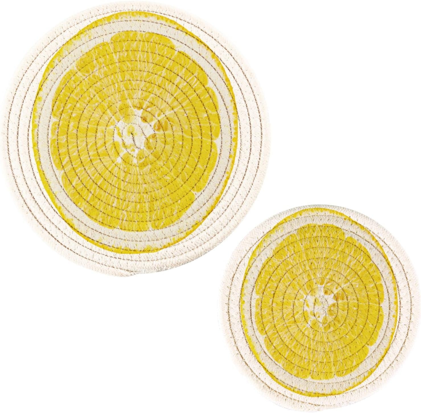 GZHJMY Fresh Lemon Round Cotton Thread Weave Trivets for Hot Dishes Set ...