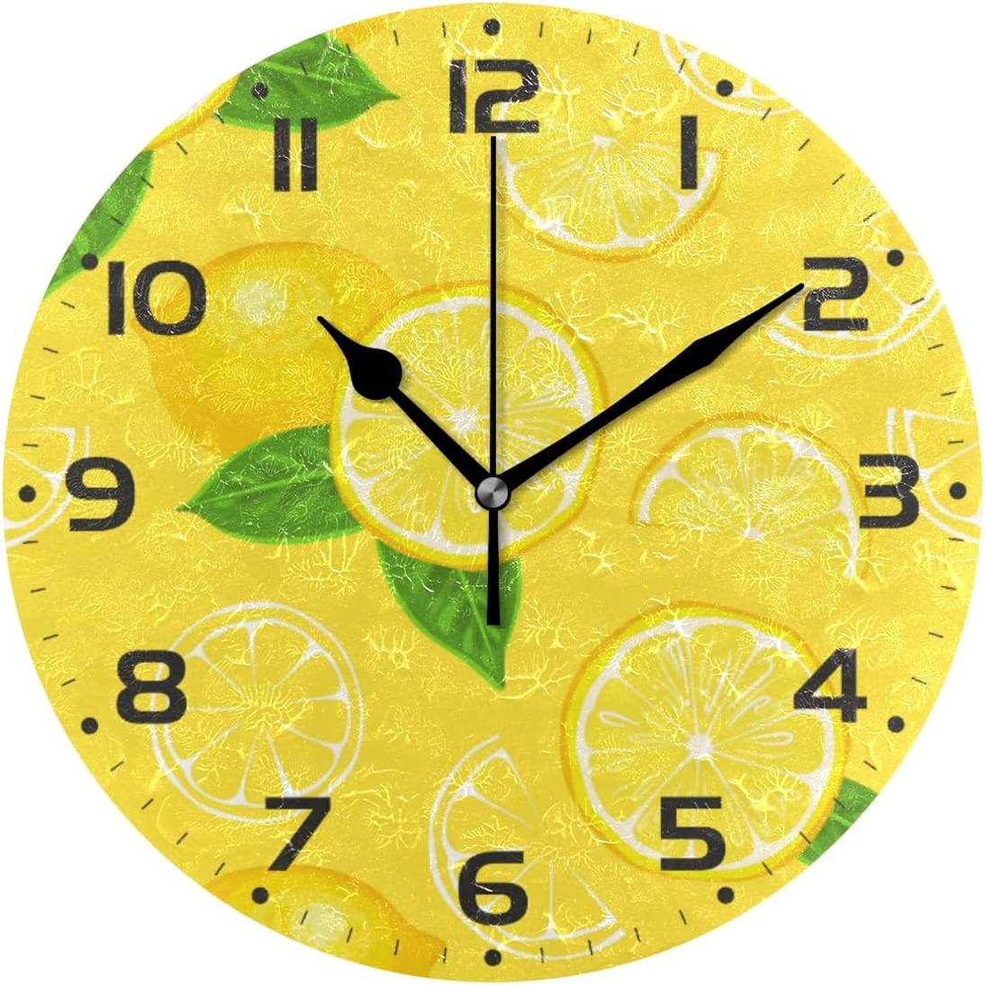 GZHJMY Fresh Lemon Wall Clock, 10" Silent Non Ticking Round Clock, Oil ...