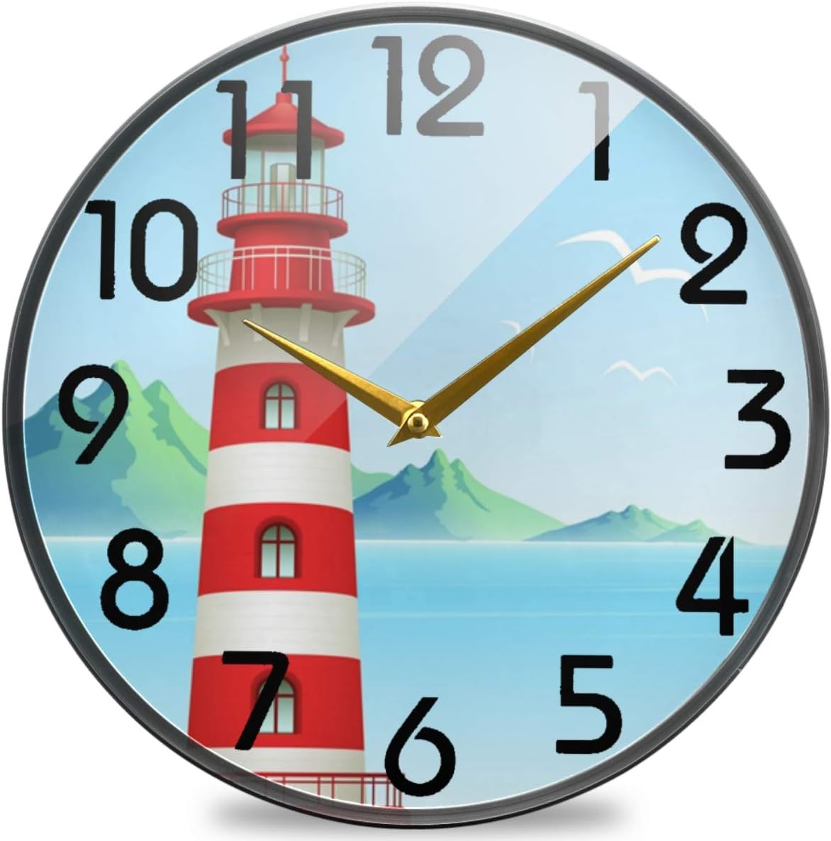 GZHJMY Fresh Ocean Lighthouse Print Round Wall Clock, 9.5 Inch Silent ...