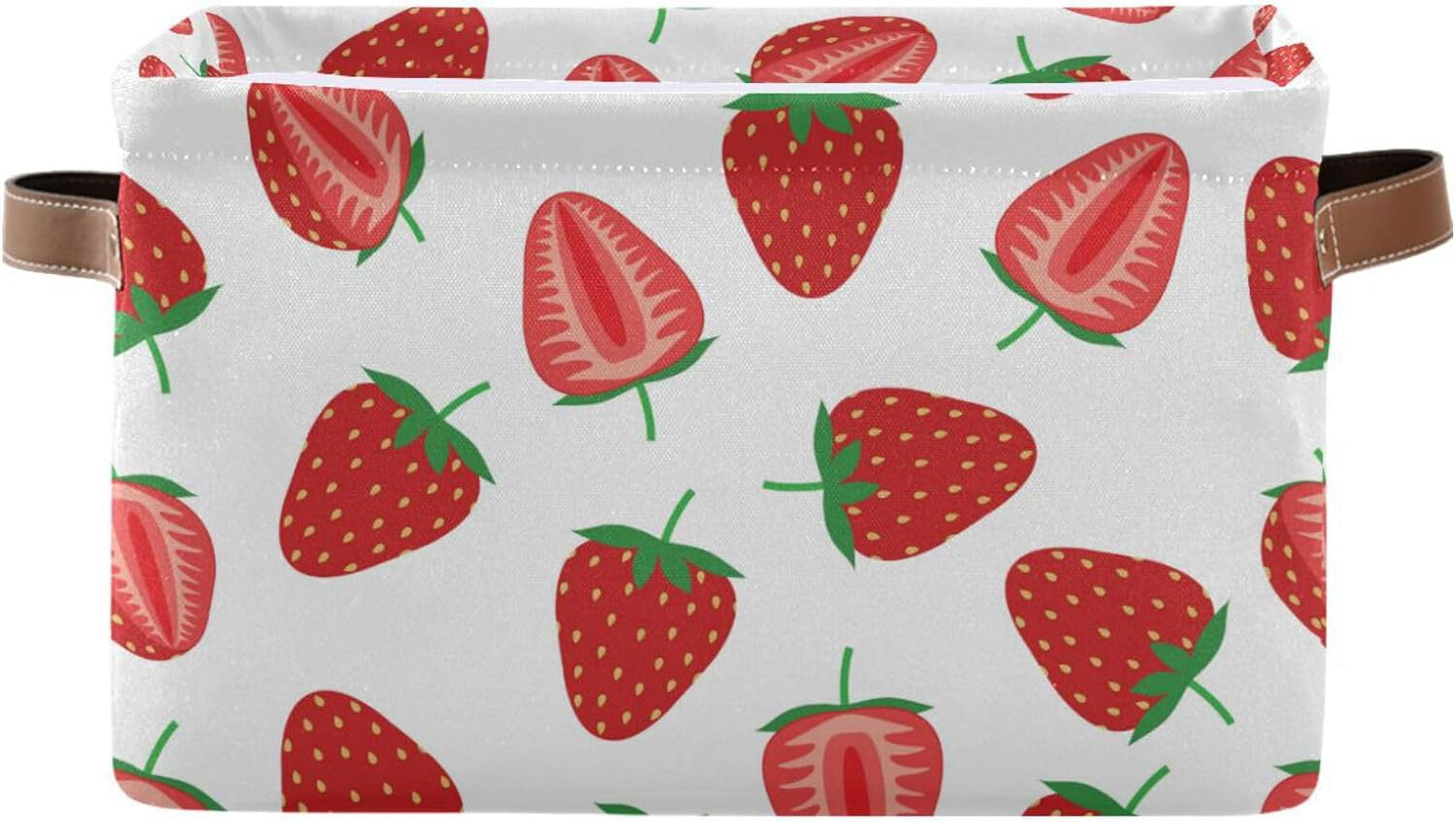 GZHJMY Fresh Strawberry Large Square Storage Basket Bin with Handles ...