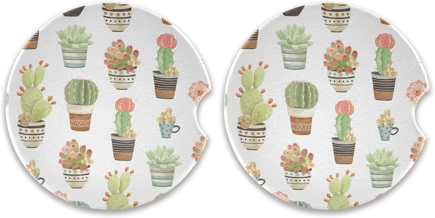 GZHJMY Fresh Succulent Cactus Car Coasters 2 Pack Drinks Absorbent ...