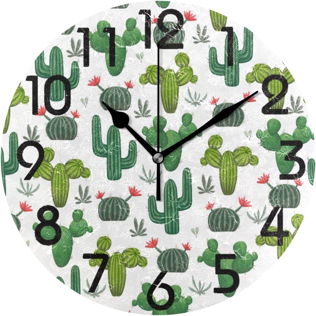 GZHJMY Fresh Tropical Cactus with Flowers Pattern Round Wall Clock ...