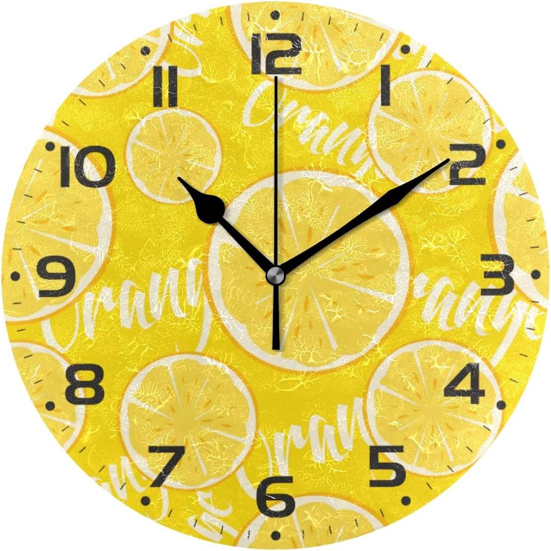 GZHJMY Fresh Yellow Lemon Wall Clock, 10" Silent Non Ticking Round ...