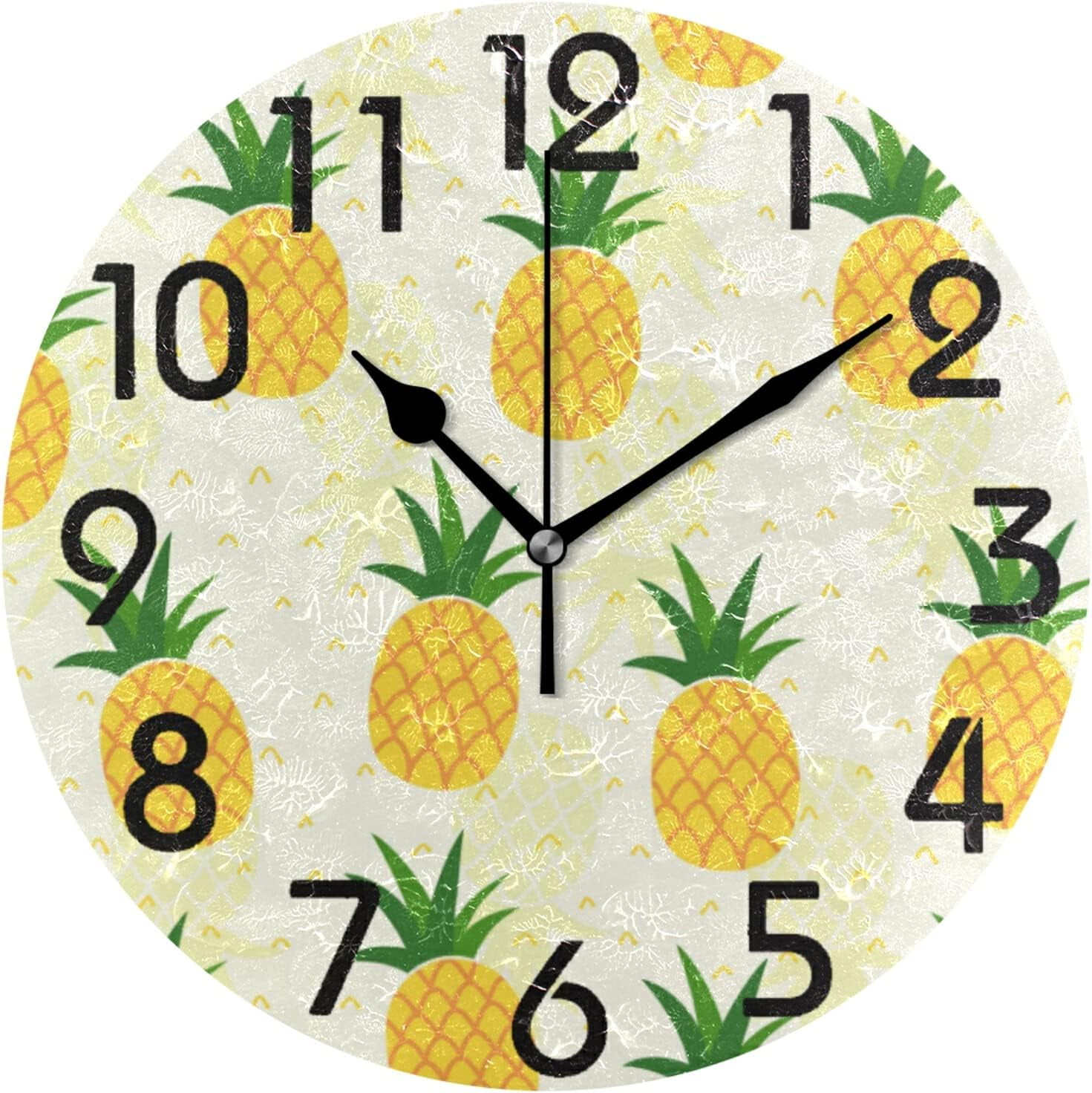 GZHJMY Fresh Yellow Pineapples Round Wall Clock, 9.5 Inch Battery ...