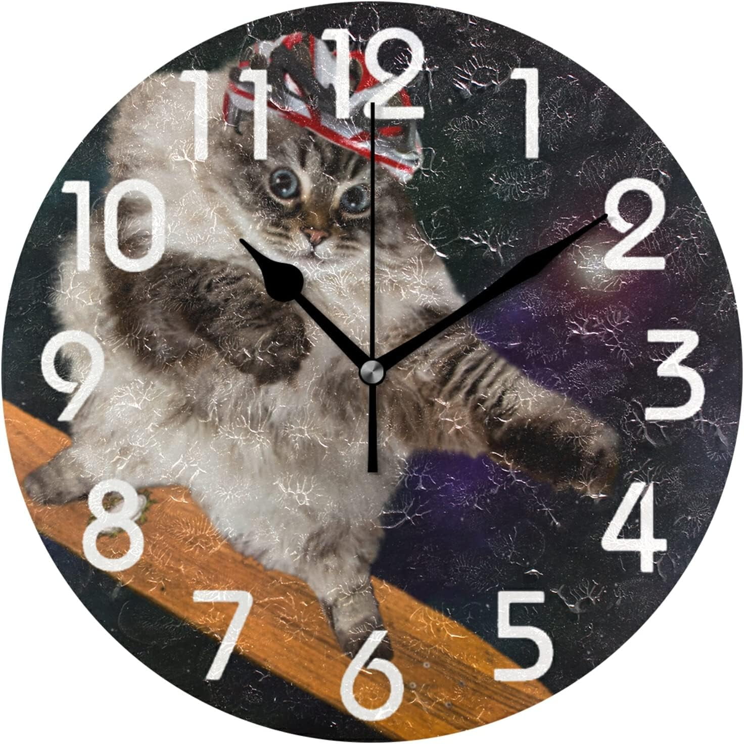 GZHJMY Funny Cat On Skateboard Round Wall Clock, 9.5 Inch Battery ...