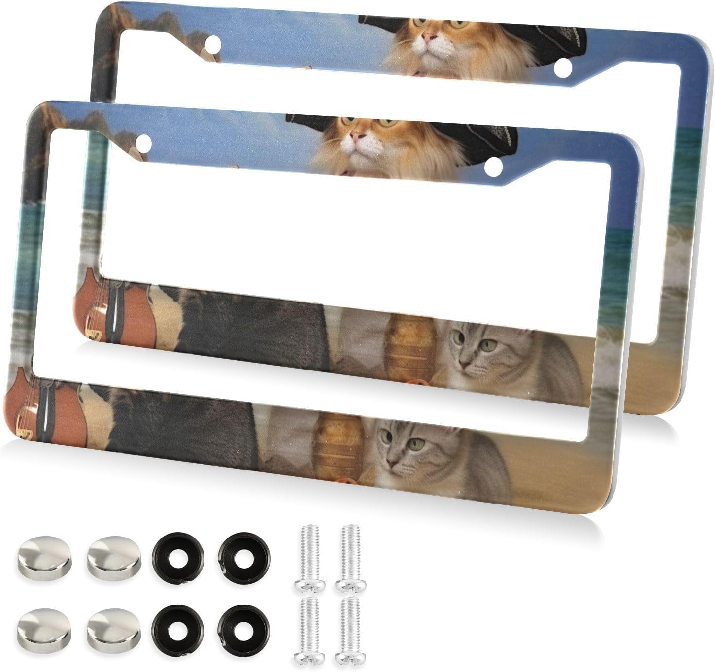 GZHJMY Funny Cats License Plate Frames 2 Pack Aluminum License Plate ...