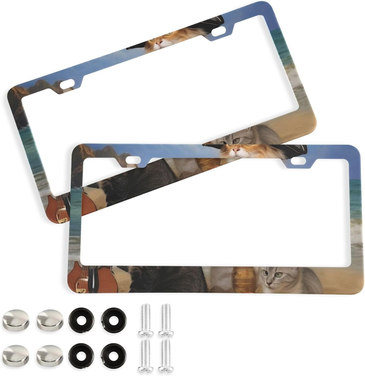 GZHJMY Funny Cats License Plate Frames 2 Pack Aluminum License Plate ...