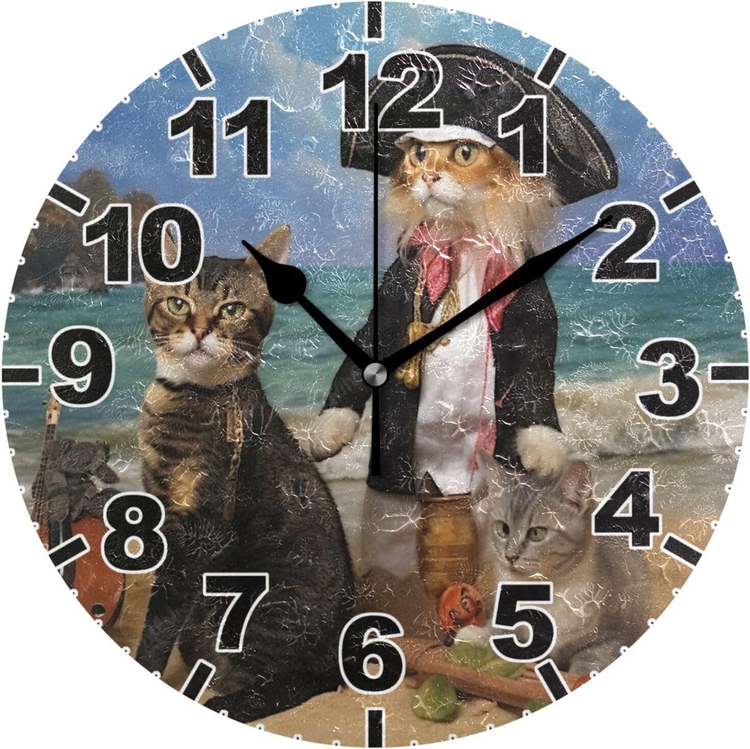 GZHJMY Funny Cats Round Wall Clock, Battery Operated Silent Non Ticking ...