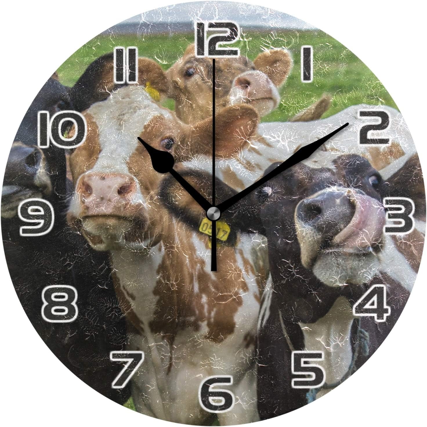 GZHJMY Funny Cow Clock Silent Round Wall Clock Non Ticking Battery ...