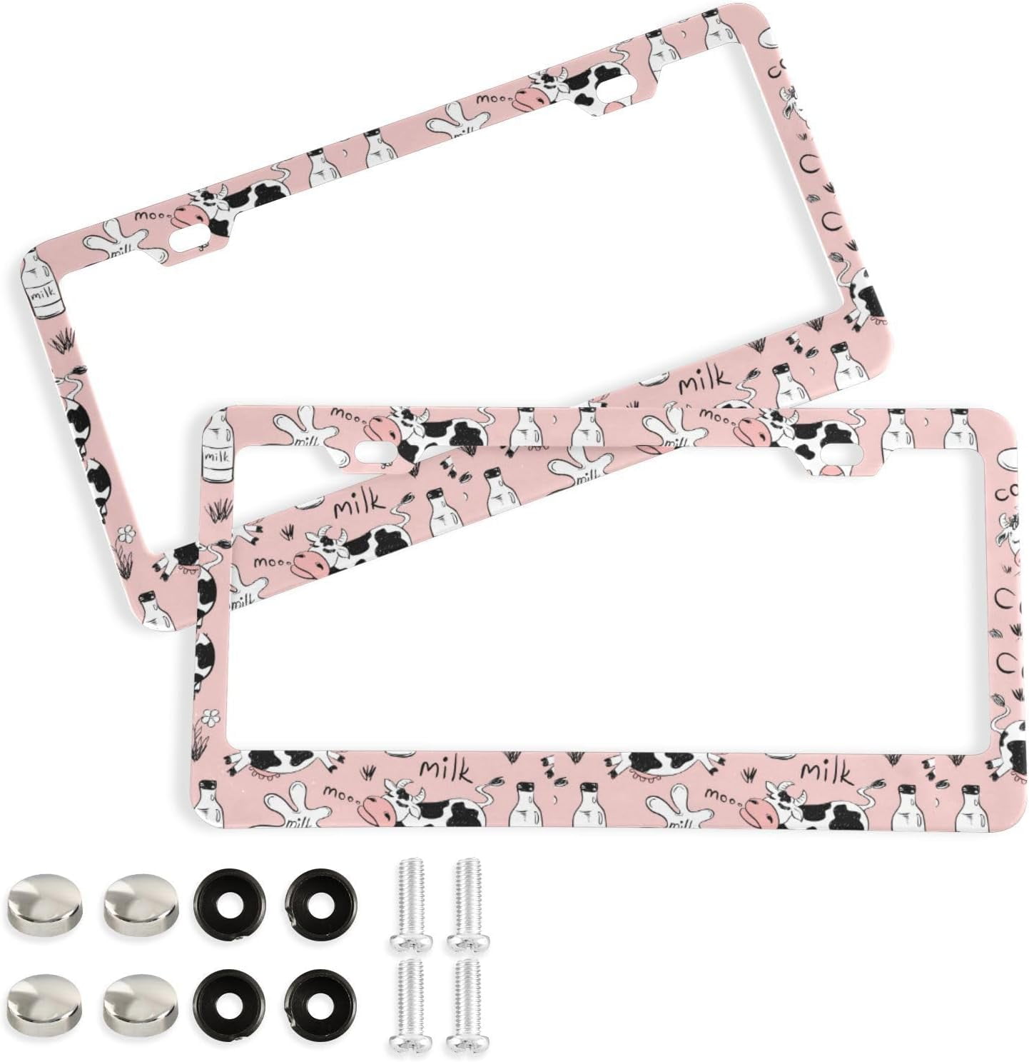 GZHJMY Funny Cow Print and Milk Pink License Plate Frames for Women Men ...