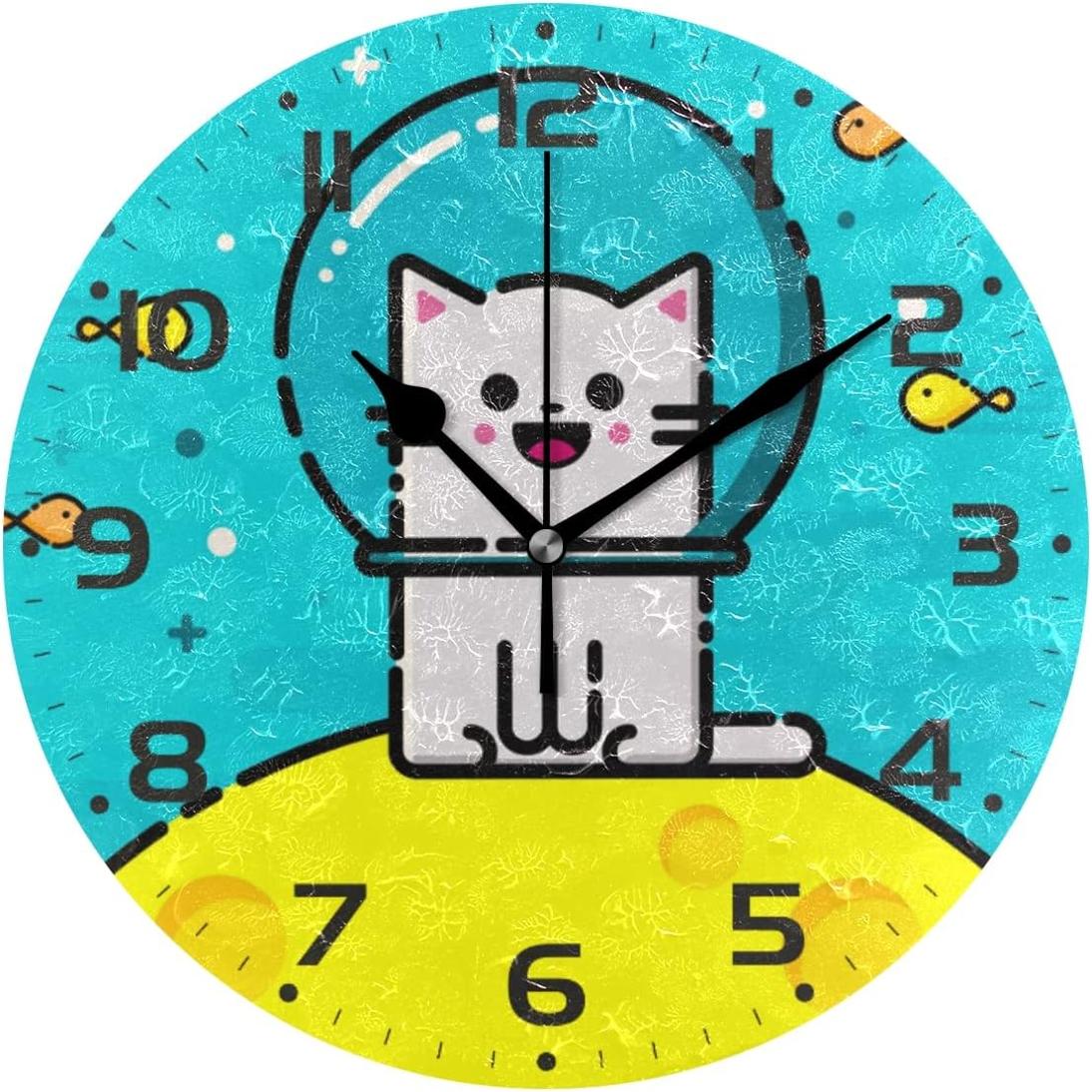 GZHJMY Funny Cute Cat Wall Clock, 10" Silent Non Ticking Round Clock ...