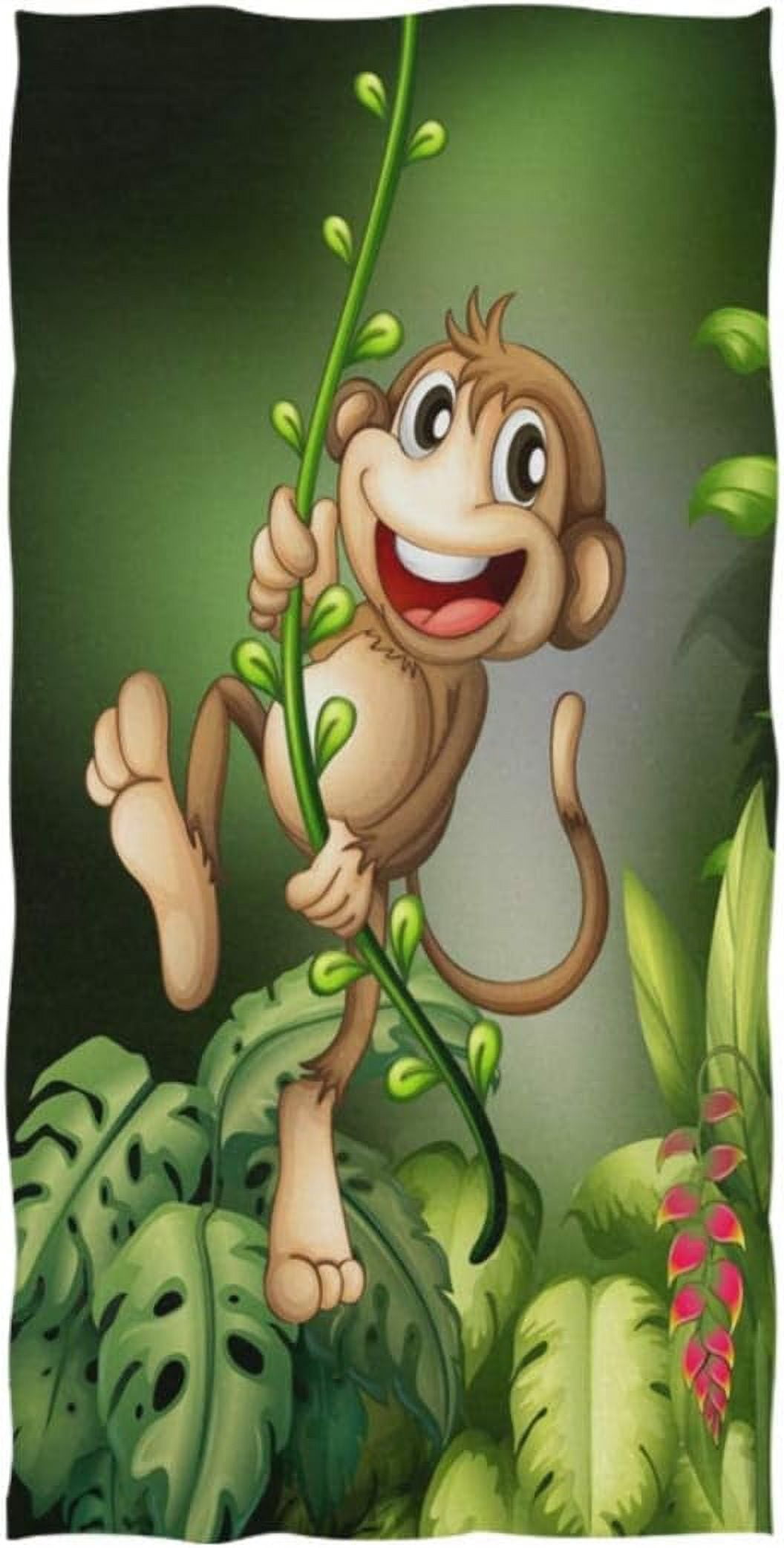 GZHJMY Funny Cute Monkey Hanging on Forest Vine Print Soft Bath Towel ...