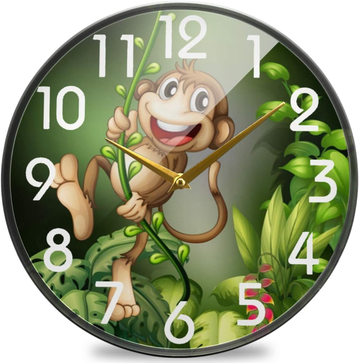 GZHJMY Funny Cute Monkey Hanging on Forest Vine Round Wall Clock, 9.5 ...