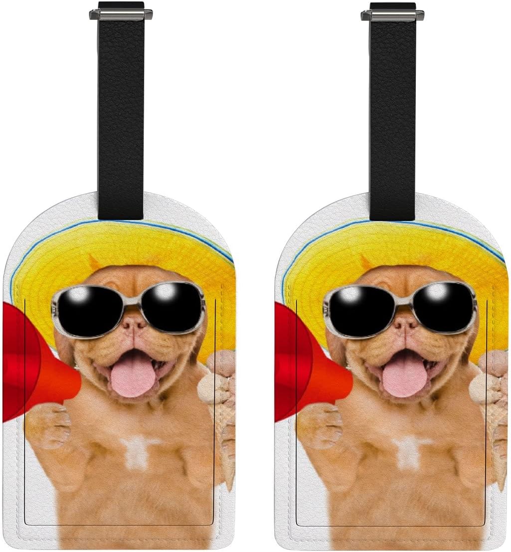 GZHJMY Funny Dog Hold Ice Cream Luggage Tags Set of 2, PU Leather ...