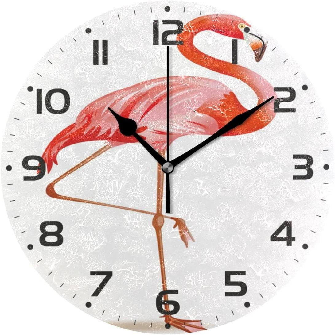 GZHJMY Funny Flamingo Wall Clock, 10" Silent Non Ticking Round Clock ...