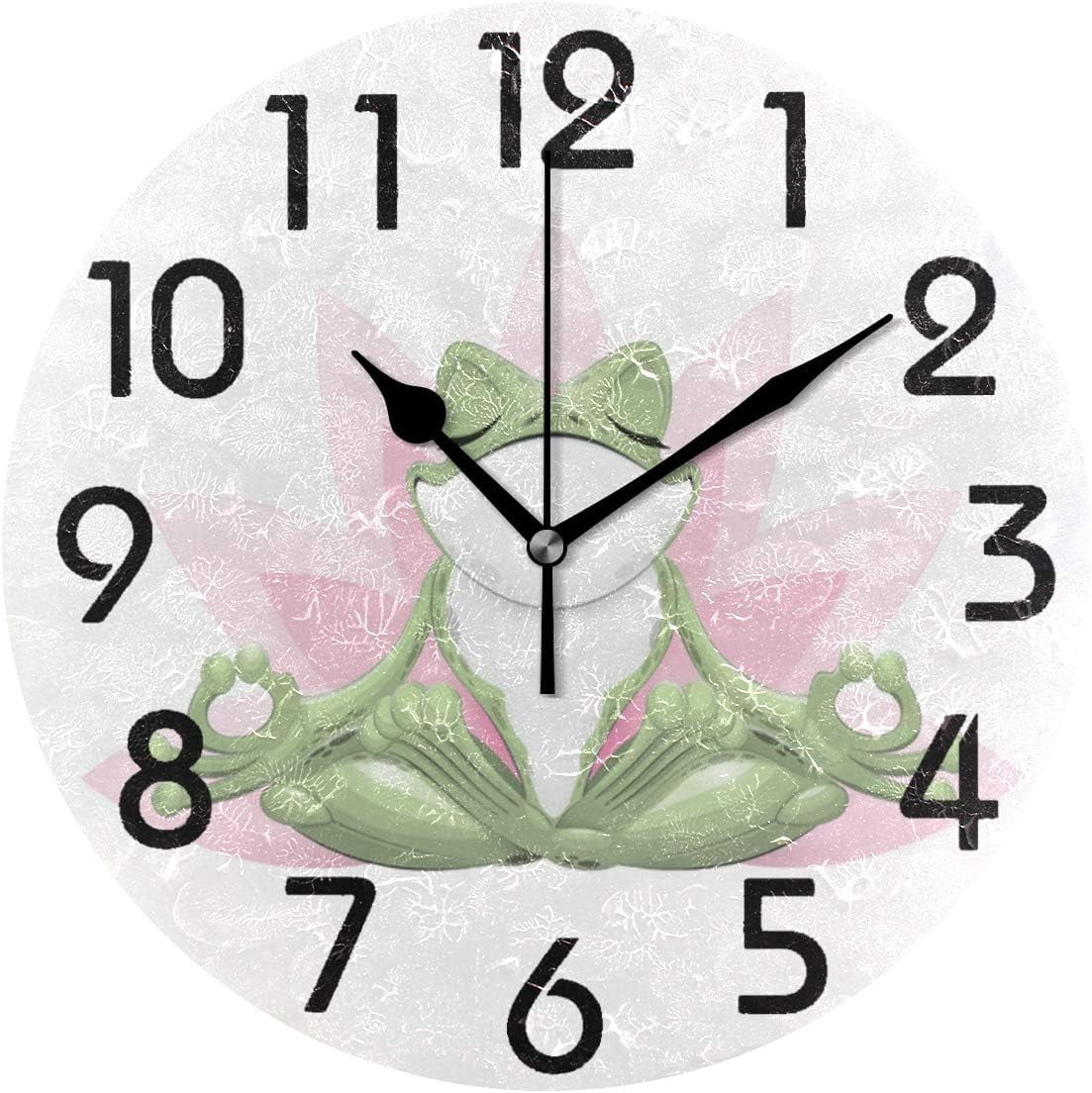 GZHJMY Funny Frog Doing Yoga in Lotus Flower Print Round Wall Clock, 9. ...
