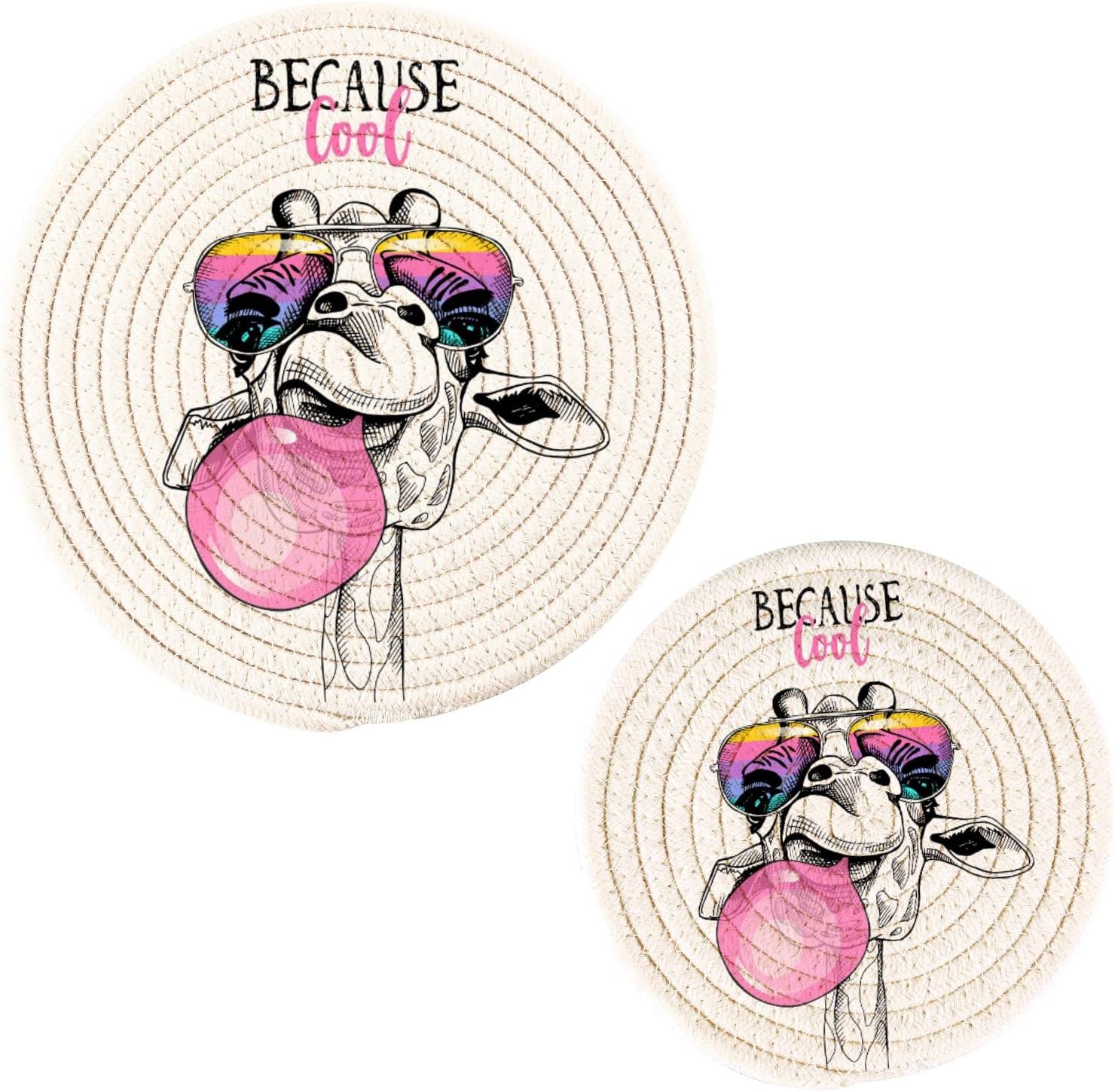 GZHJMY Funny Giraffe in Rainbow Glasses Pink Bubble Gum Quote Because ...