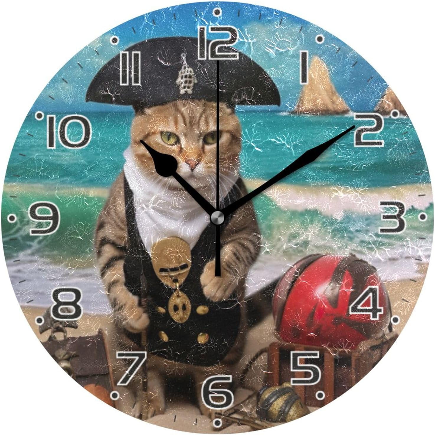 GZHJMY Funny Nautical Cat Clock Silent Round PVC Wall Clock Non Ticking ...