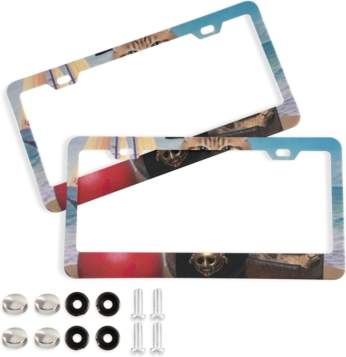 GZHJMY Funny Nautical Cat License Plate Frames 2 Pack Aluminum License ...