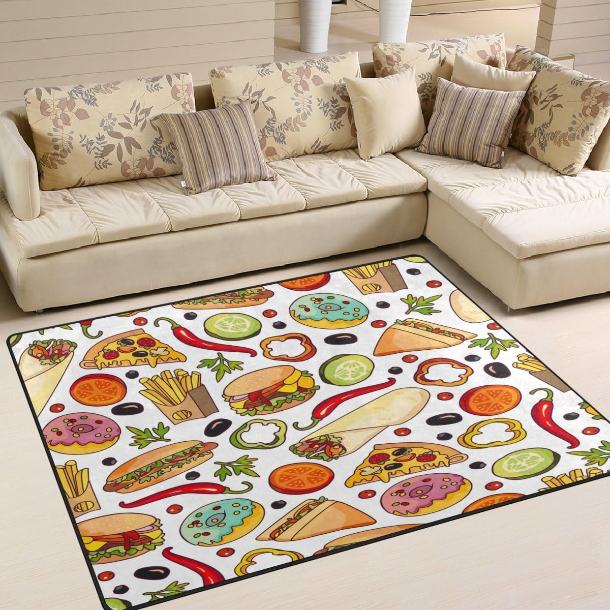 GZHJMY Funny Sandwich Donuts Hamburger Area Rug Living Room Rugs - 5'3 ...