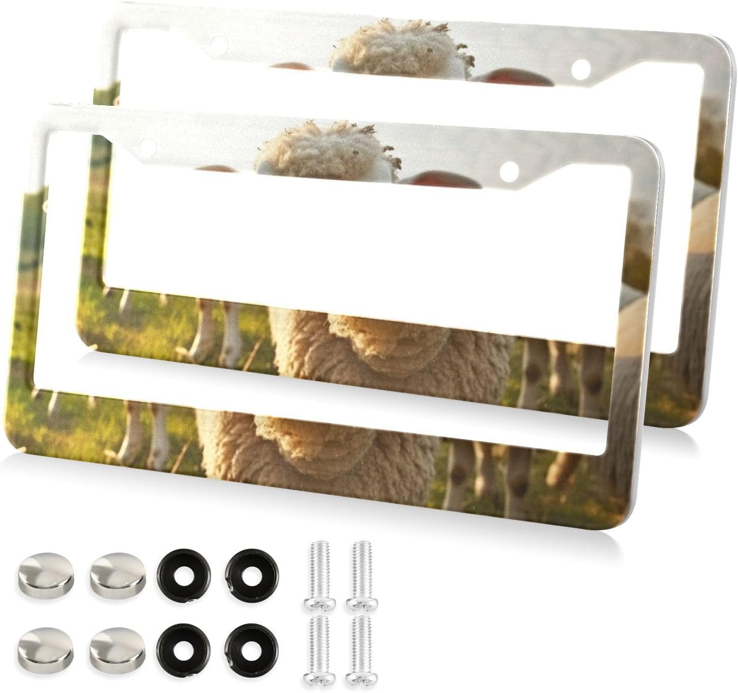 GZHJMY Funny Sheep Pattern License Plate Frames 2 Pack Aluminum License ...