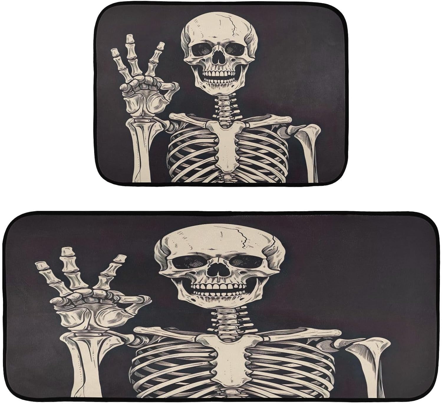 GZHJMY Funny Skeleton Kitchen Rug Set of 2 Non Slip Washable Cushioned ...