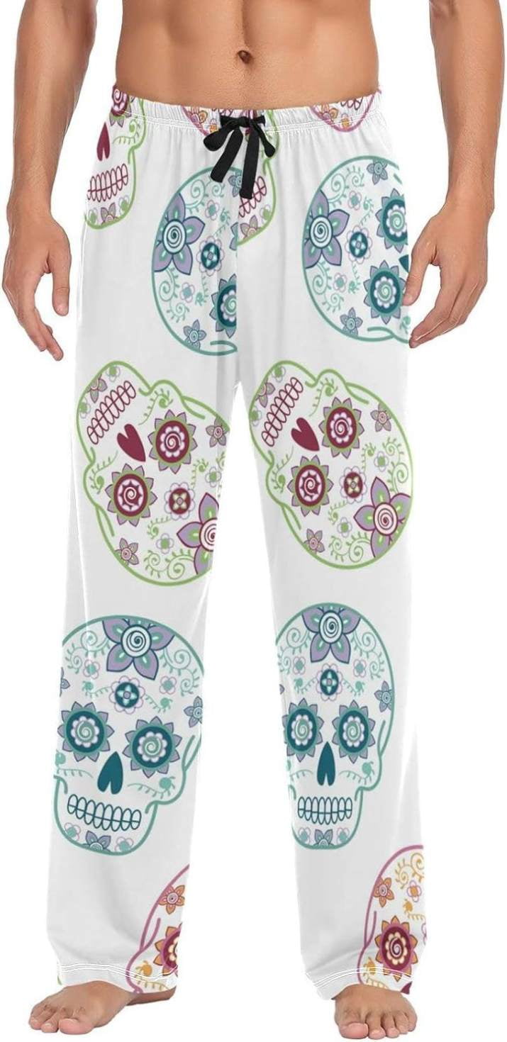 GZHJMY Funny Sugar Skull Bones Flowers Pajama Pants For Men, Men's ...