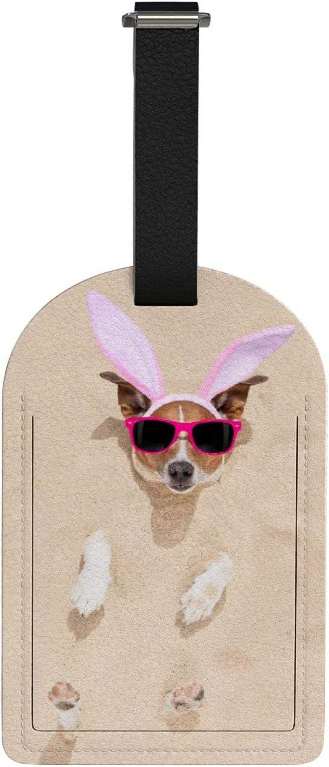 GZHJMY Funny Sunbathing Dog Wearing Bunny Ears Luggage Tags 1 Piece, PU ...