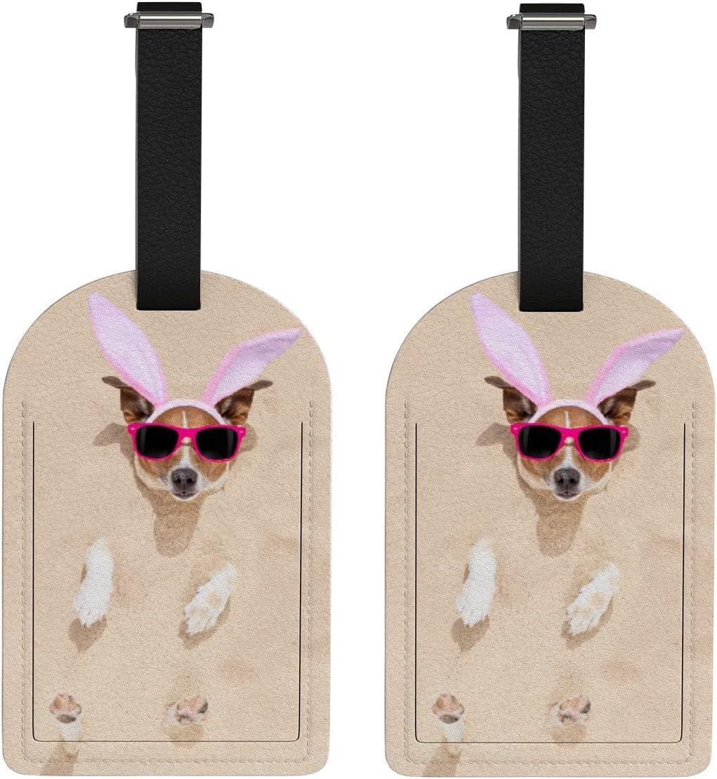 GZHJMY Funny Sunbathing Dog Wearing Bunny Ears Luggage Tags Set of 2 ...