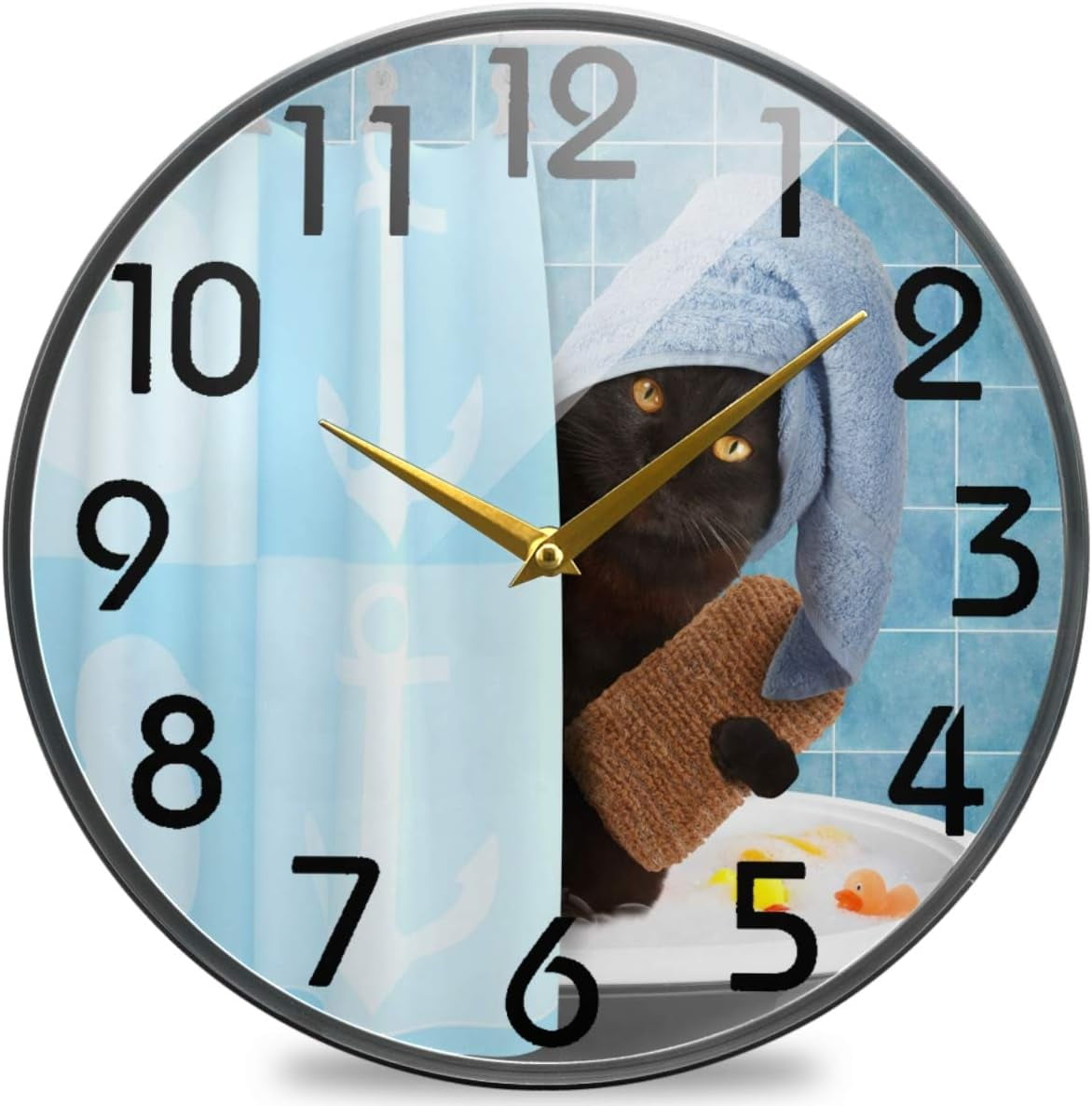 GZHJMY Funny Taking Bath Black Cat Print Round Wall Clock, 9.5 Inch ...