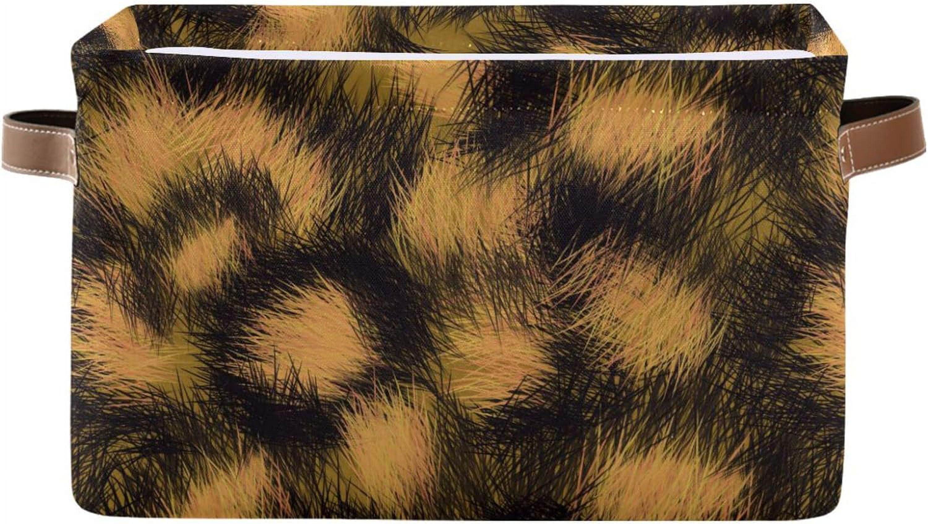 GZHJMY Furry Leopard Pastel Print Storage Basket with Handles ...