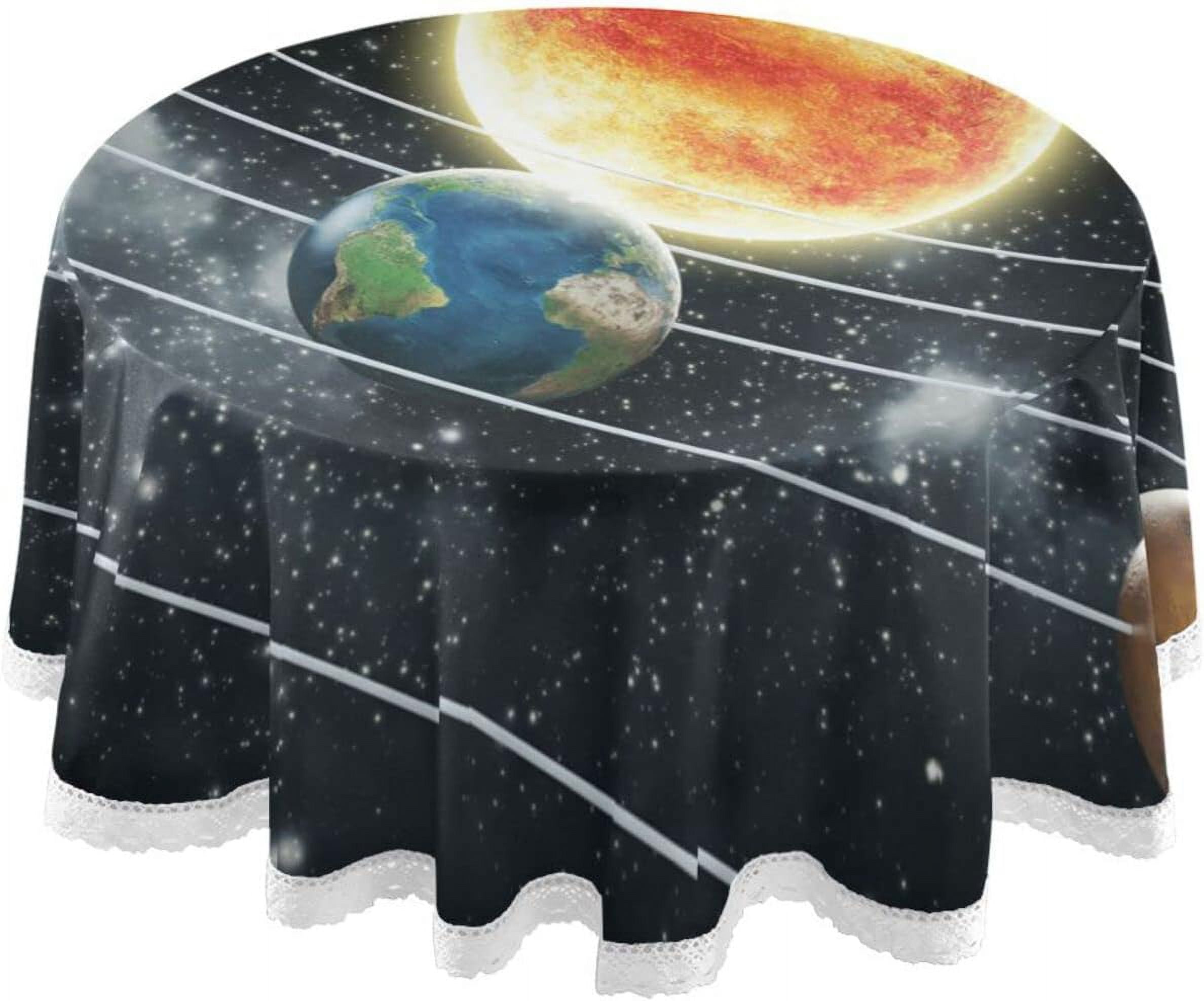 GZHJMY Galaxy Planet Earth Sun Polyester Fiber Round Lace Tablecloth ...