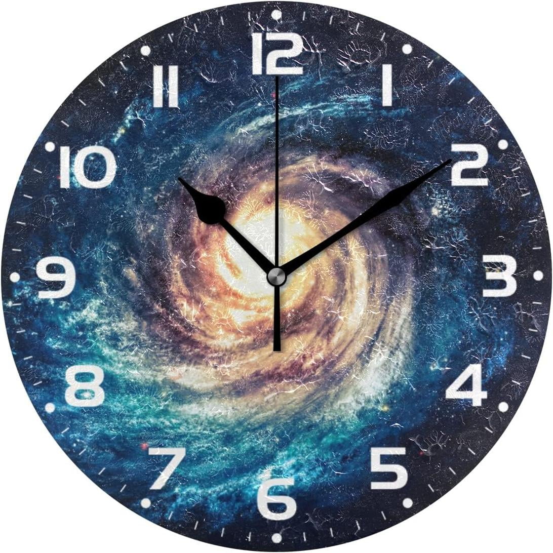 GZHJMY Galaxy Space Wall Clock, 10" Silent Non Ticking Round Clock, Oil ...