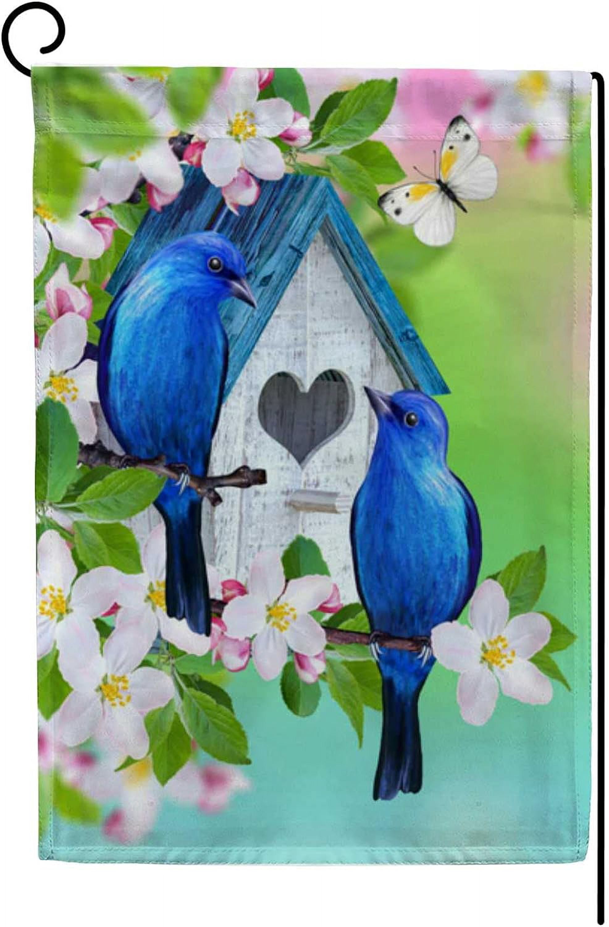 GZHJMY Garden Flag Blue Birds Sitting on Branch Polyester Double Sided ...