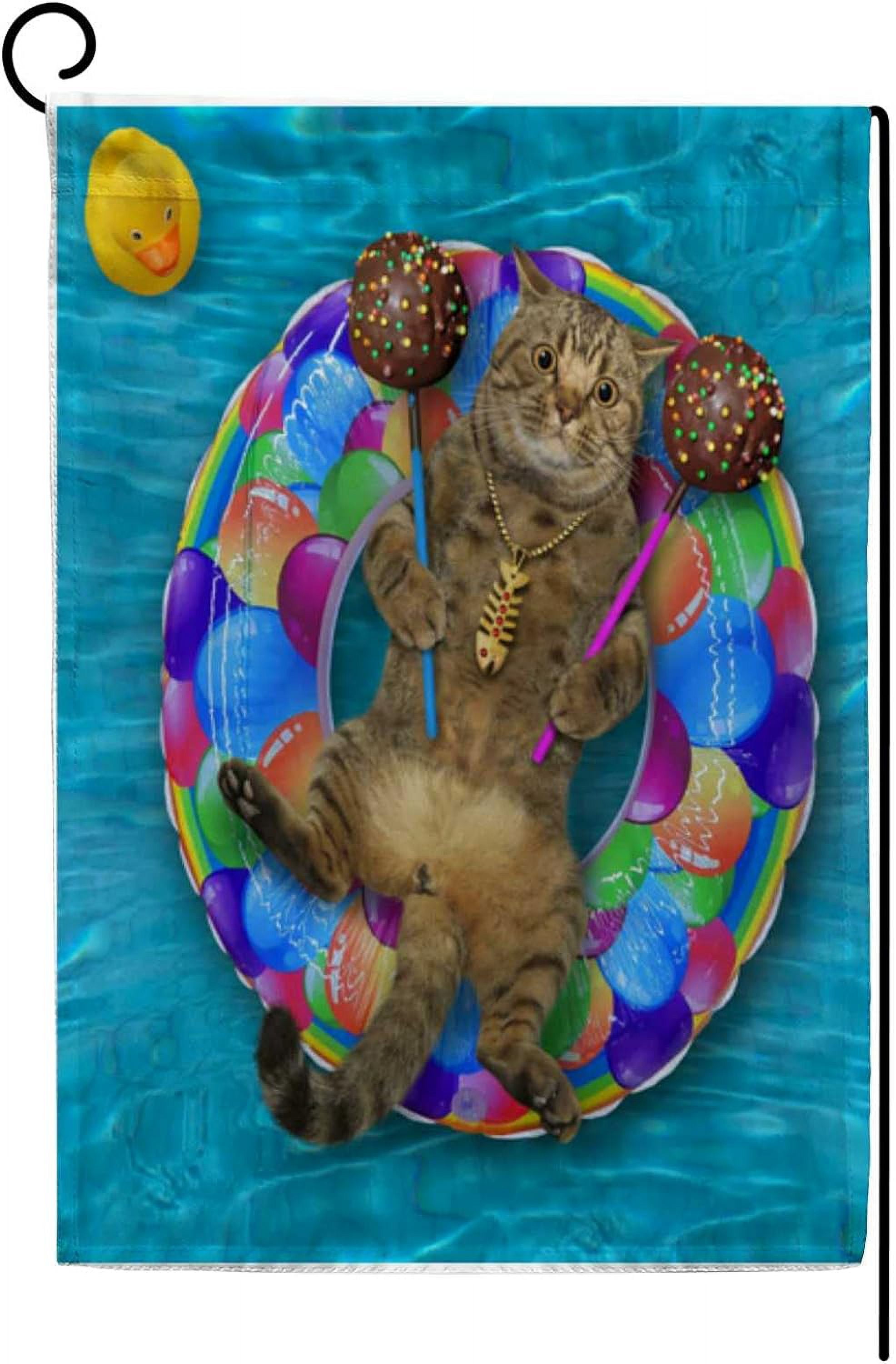 GZHJMY Garden Flag Cat with Two Big Pops Polyester Double Sided ...