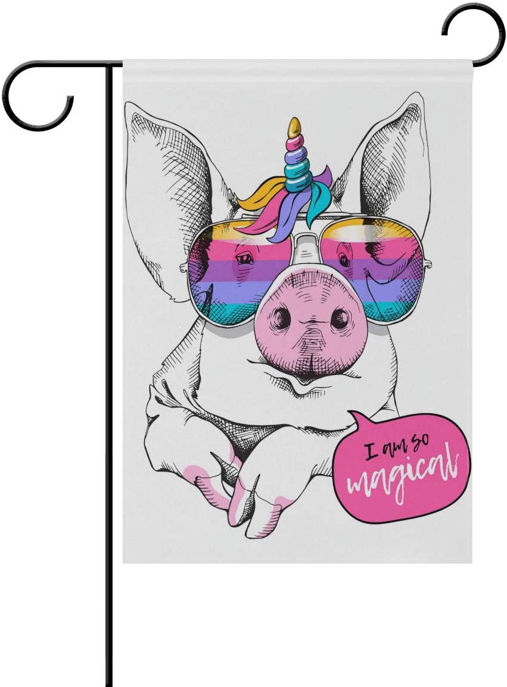 GZHJMY Garden Flag Cute Unicorn Pig Rainbow Glasses 28 x 40 Inch ...